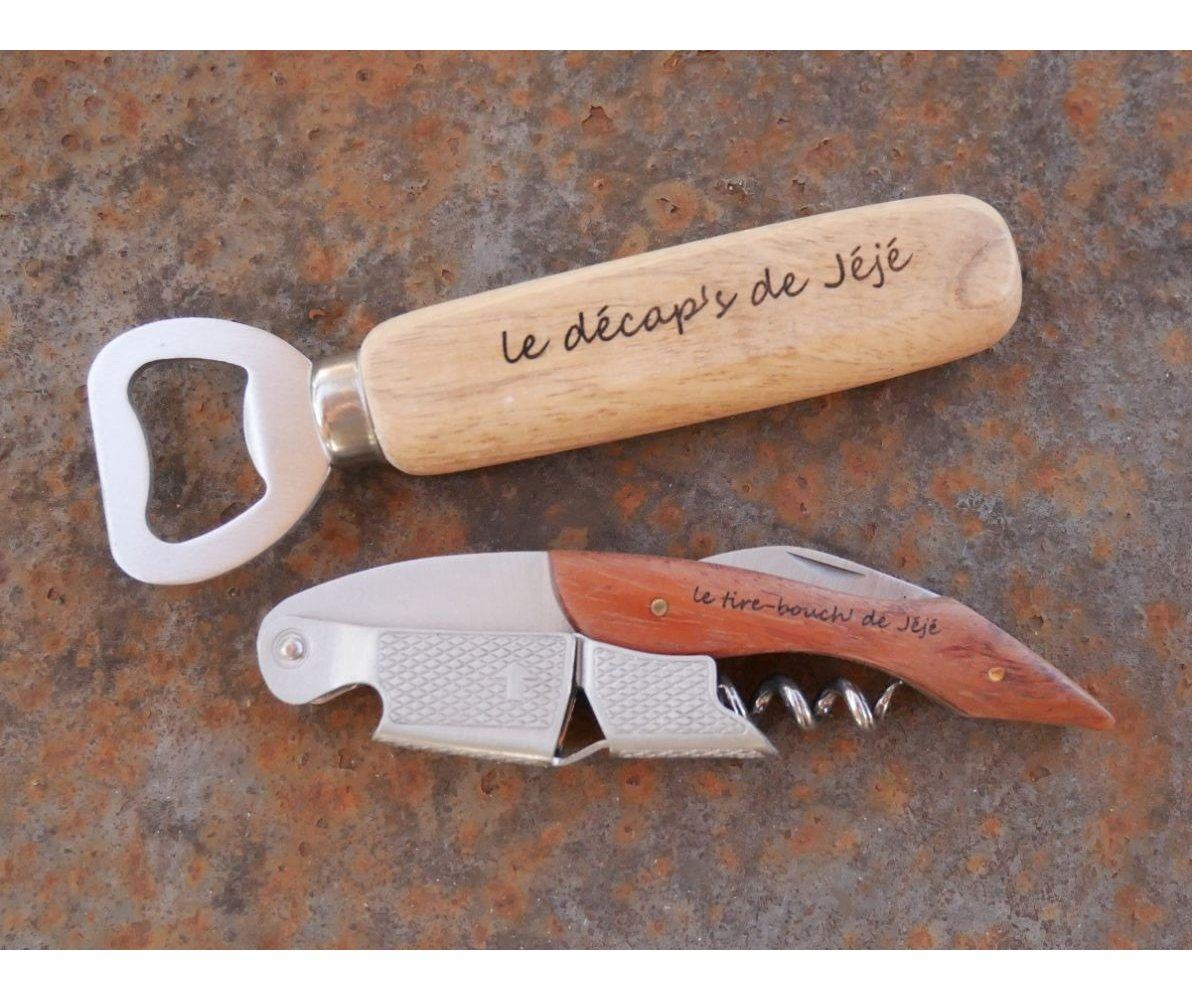 Décapsuleur bois gravé à personnaliser, cadeau mariage